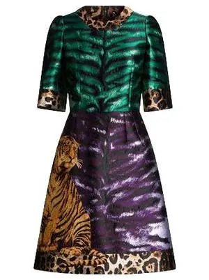Dolce & Gabbana Mini Dress With Animal Print - Green
