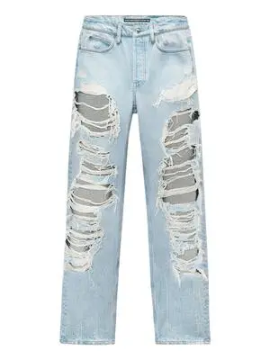 Alexander Wang Distressed Straight-leg Jeans With Knit Detail - Blue