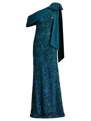Tadashi Shoji Floral-sequin Maxi Dress - Blue