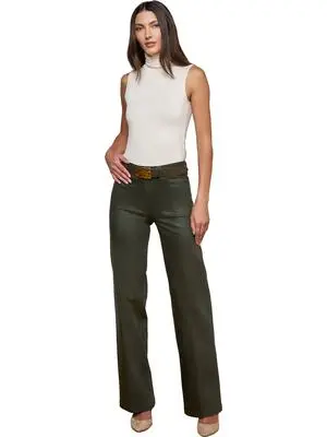L'Agence Scottie Coated Wide-leg Jean - Deep Olive Coated