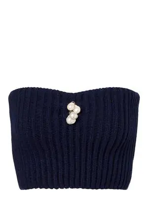 Prada Embellished Wool And Cashmere Crop Top - Blue