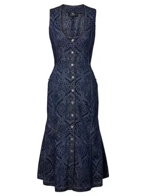 Etro Printed Denim Midi Dress - Blue