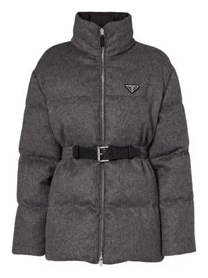 Prada Belted Virgin Wool Down Jacket - Grey