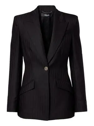Versace Pinstripe Virgin Wool Blazer - Black