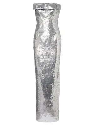 THE NEW ARRIVALS ILKYAZ OZEL Sisu Bow-detail Sequined Gown - Silver