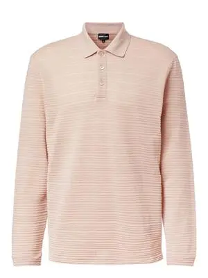 Giorgio Armani Striped Virgin Wool Jersey Polo Sweater - Beige