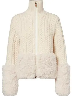 Moncler Cable-knit Wool-blend Cardigan - White