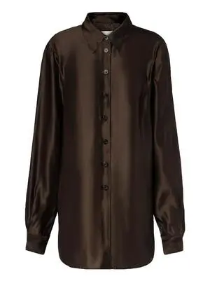 Khaite Auryn Oversized Satin Shirt - Brown