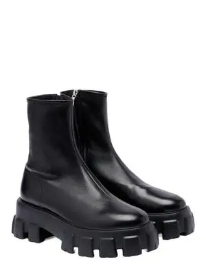 Prada Monolith Leather Ankle Boots - Black