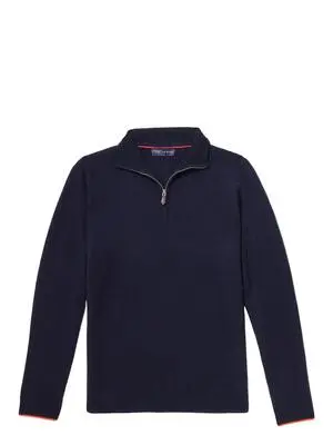 N.peal Leather-trimmed Cashmere Half-zip Sweater - Blue