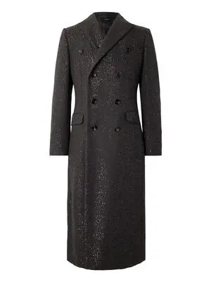 TOM FORD Double-breasted Sequin-embellished Wool-blend Twill Coat - Brown
