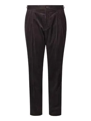 Mr P. Tapered Cotton And Cashmere-blend Corduroy Tuxedo Trousers - Brown