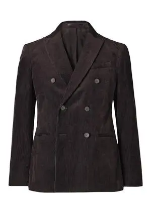 Mr P. Slim-fit Double-breasted Cotton And Cashmere-blend Corduroy Tuxedo Jacket - Brown