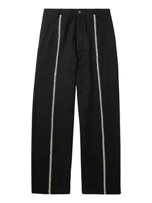 KARTIK RESEARCH Manari Straight-leg Textured-wool Trousers - Black