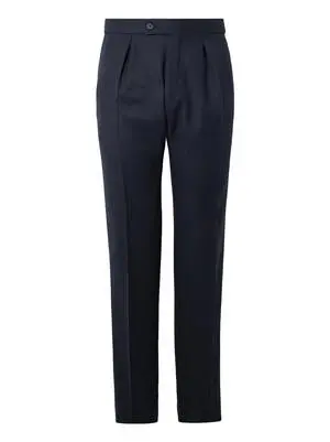 SLOWEAR Incotex Tapered Pleated Virgin Wool-twill Trousers - Blue
