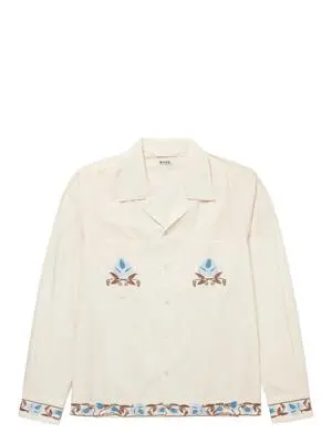BODE Nouveau Vine Camp-collar Embroidered Cotton-poplin Shirt - White