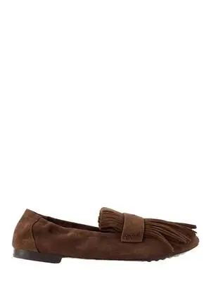 Tory Burch Fringed Suede Loafers - Brown