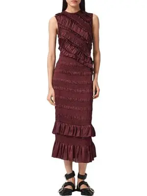 ALLSAINTS Nyla Sleeveless Ruffle Dress - Tawny Port Red