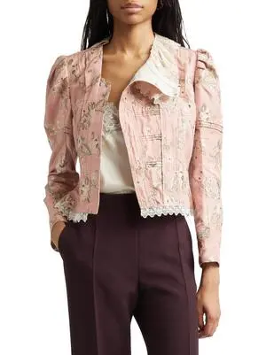 Chloé Lace Trim Floral Taffeta Jacket - 6l6 Tan Rose