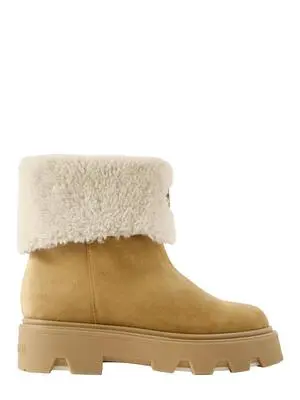 Moncler Aurea Shearling-trimmed Suede Ankle Boots - Brown
