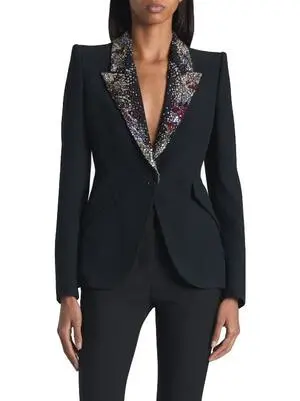 Alexander McQueen Embellished Lapels Crepe Blazer - Black