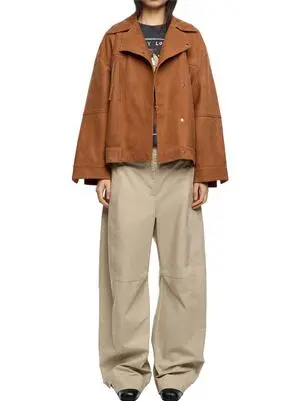 Bimba Y Lola Leather Fringed Double-breasted Jacket - Tobacco