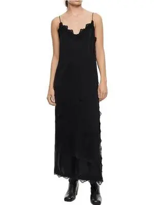 Bimba Y Lola Satin Midi Dress With Lace - Black