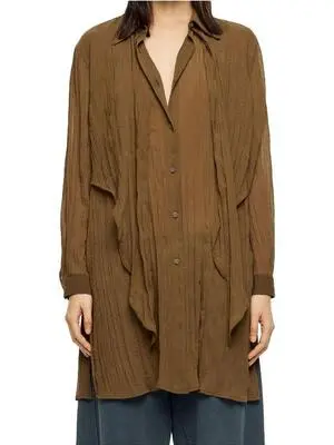 Bimba Y Lola Pleated Shirt With Maxi Ties - Brown