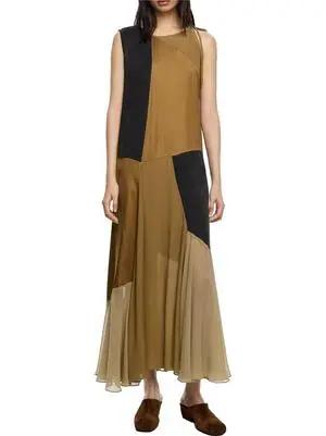 Bimba Y Lola Patchwork Midi Dress - Camel