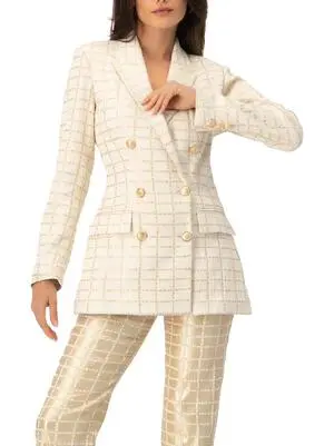 IVONNE Textured Check Double-breasted Blazer - Gold