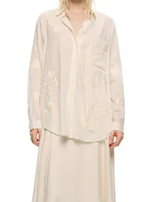 Bimba Y Lola Embroidered Fringed Shirt - Vanilla
