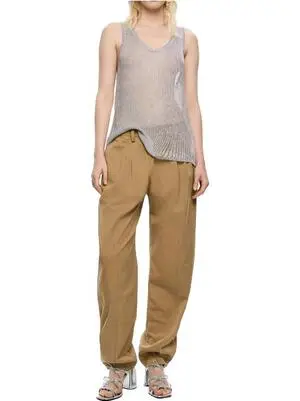 Bimba Y Lola Washed Cotton Darted Trousers - Camel