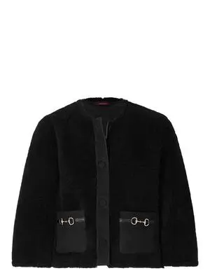 Gucci Cropped Shearling Jacket With Horsebit Detail - Black