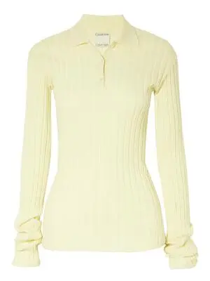 Calvin Klein Ribbed Wool Polo Sweater - Yellow