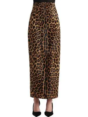 Khaite Loxley Printed Calf Hair Pencil Skirt - Leopard