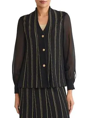 MING WANG Metallic Stripe Cardigan