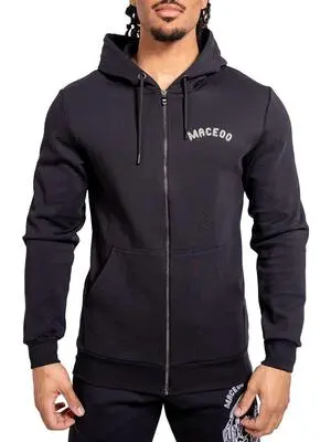 MACEOO Skull Graphic Zip-up Hoodie - Black