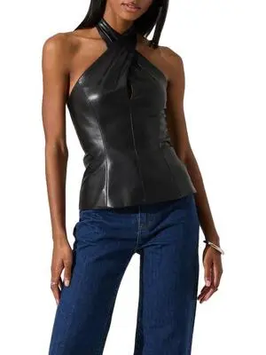 Astr The Label Faux Leather Halter Top - Black