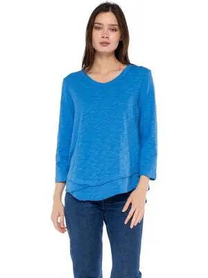 WILT CLOTHING Shrunken Crew 3/4 Sleeve Mock Layer Tee Bluebell