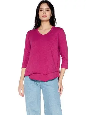 WILT CLOTHING Shrunken Crew 3/4 Sleeve Mock Layer Tee Dark Mulberry