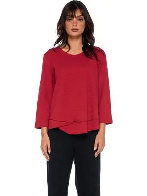 WILT CLOTHING Shrunken Crew 3/4 Sleeve Mock Layer Tee Lipstick