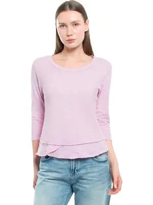WILT CLOTHING Shrunken Crew 3/4 Sleeve Mock Layer Tee Mauve Mist