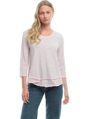 WILT CLOTHING Shrunken Crew 3/4 Sleeve Mock Layer Tee Pink A Boo