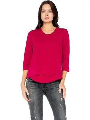 WILT CLOTHING Shrunken Crew 3/4 Sleeve Mock Layer Tee Raspberry
