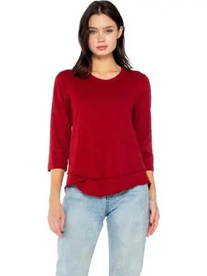 WILT CLOTHING Shrunken Crew 3/4 Sleeve Mock Layer Tee Scarlet