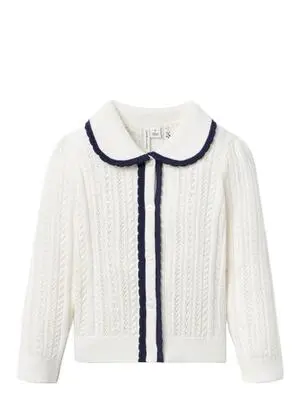 Janie And Jack Pointelle Scalloped Trim Cardigan - Beige