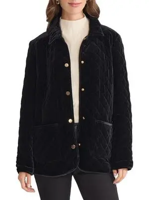JONES NEW YORK Jones New York Quilted Velvet Snap-Front Jacket