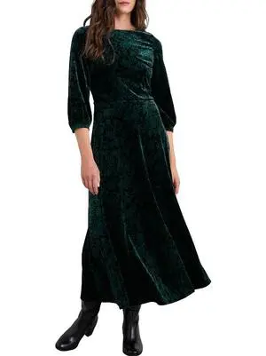 SEASALT CORNWALL Velvet Midi Dress - Evening Woodland Studio Green