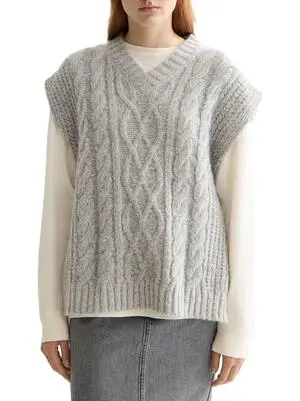 Scotch & Soda Cable-knit Sweater Vest With Side Ties - Light Grey Melange