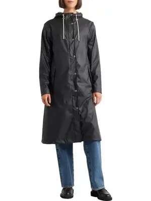 ILSE JACOBSEN Hooded Longline Raincoat - Black Beauty
